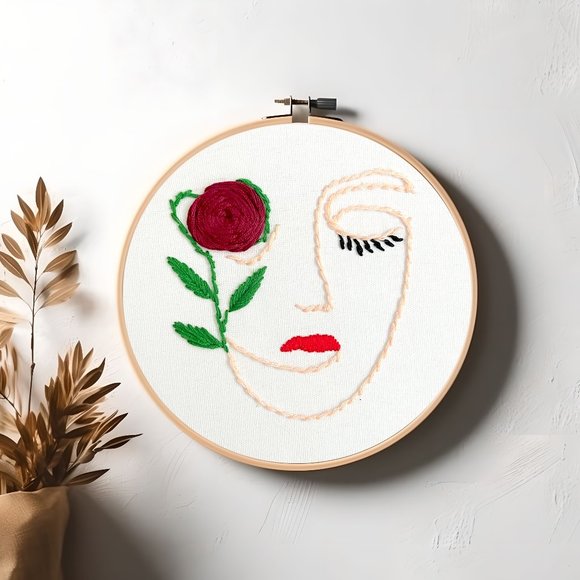 Art | Finished Boho Bohemian Women Face Line Art Embroidery Art | Poshmark